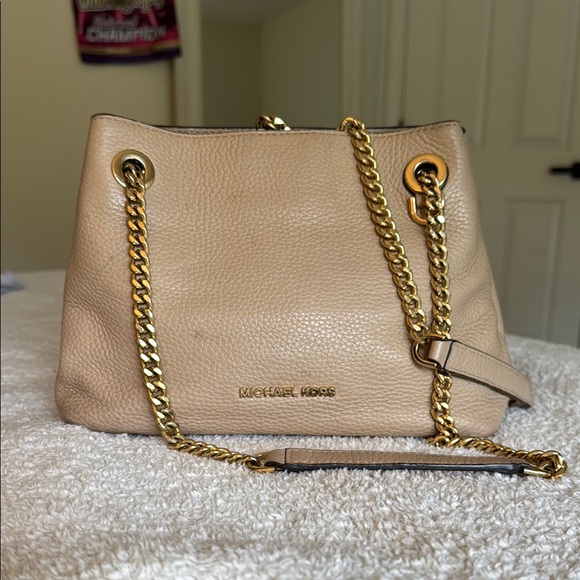 Michael Kors | Bags | Michael Kors Tan And Gold Shoulder Bag | Poshmark